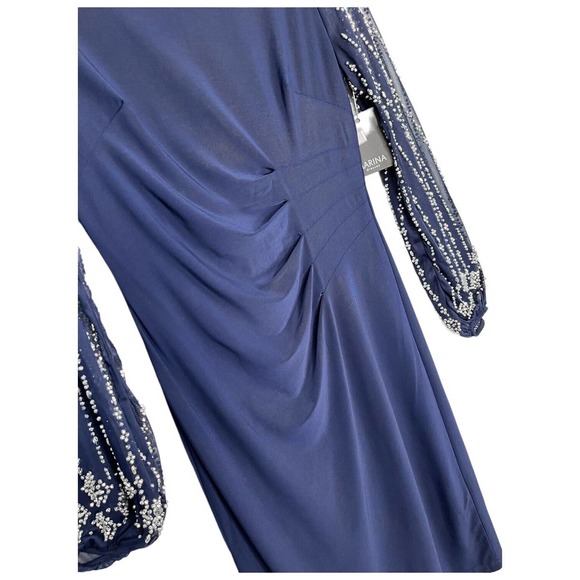 MARINA | Dresses | New Marina Round Neck Beaded Lace Long Sleeve Side Drape Sheath Dress 6 ...